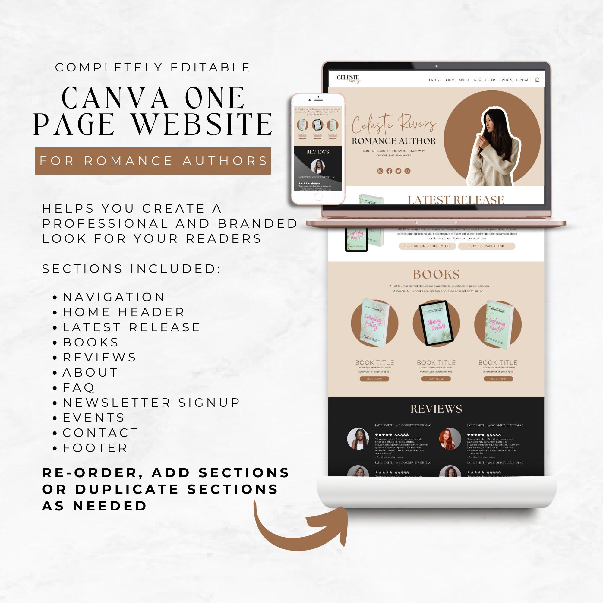 Canva Website Template for Romance Authors | Minimal Website Theme ...
