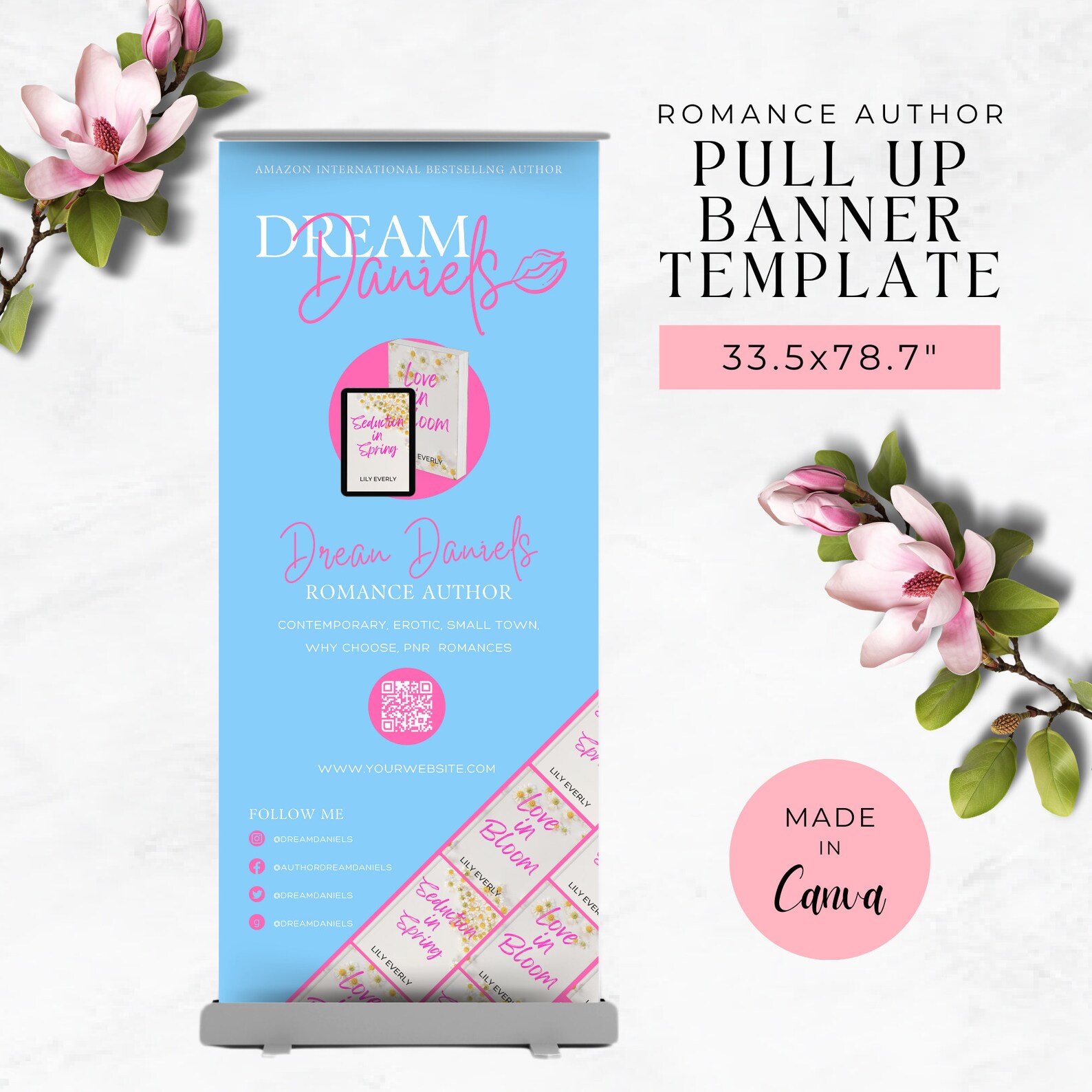 Romance Author Stand up Banner Template | Ebook Banner | Retractable ...