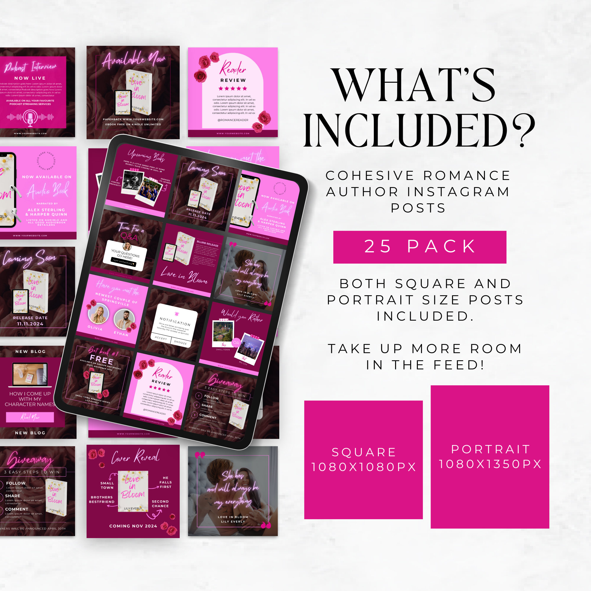 Romance Author Canva Template | 25 Instagram Posts for Romance Writers ...