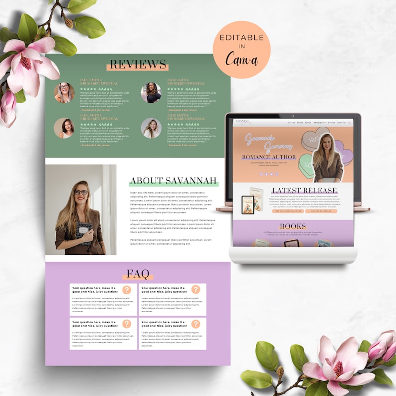 Canva Website Template for Romance Authors | Website Theme for Author ...