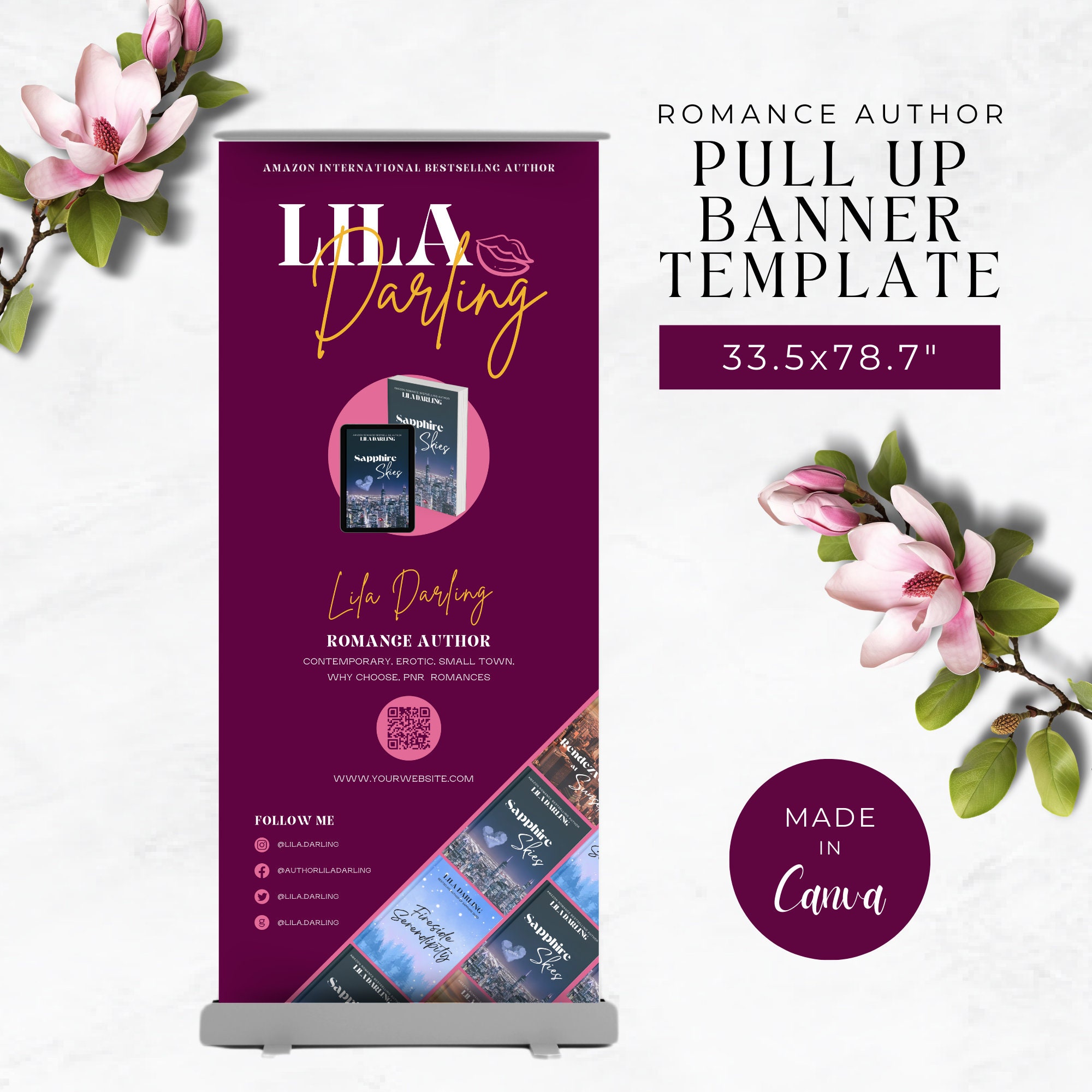 Retractable Banner Canva Template Romance Authors | Roll up Banner ...