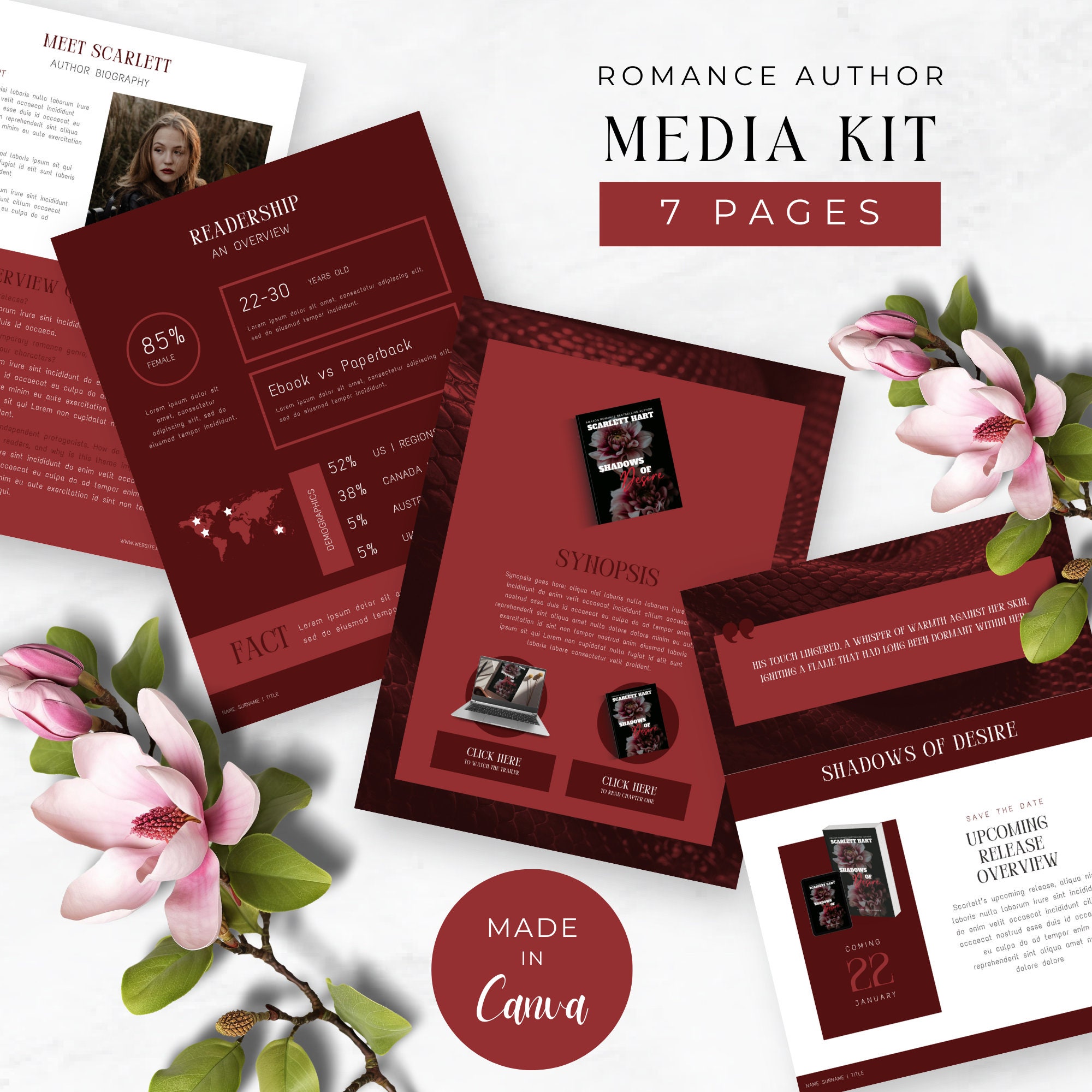 Author Media Kit Template Red | Dark Romance Author Canva | 7 Page ...