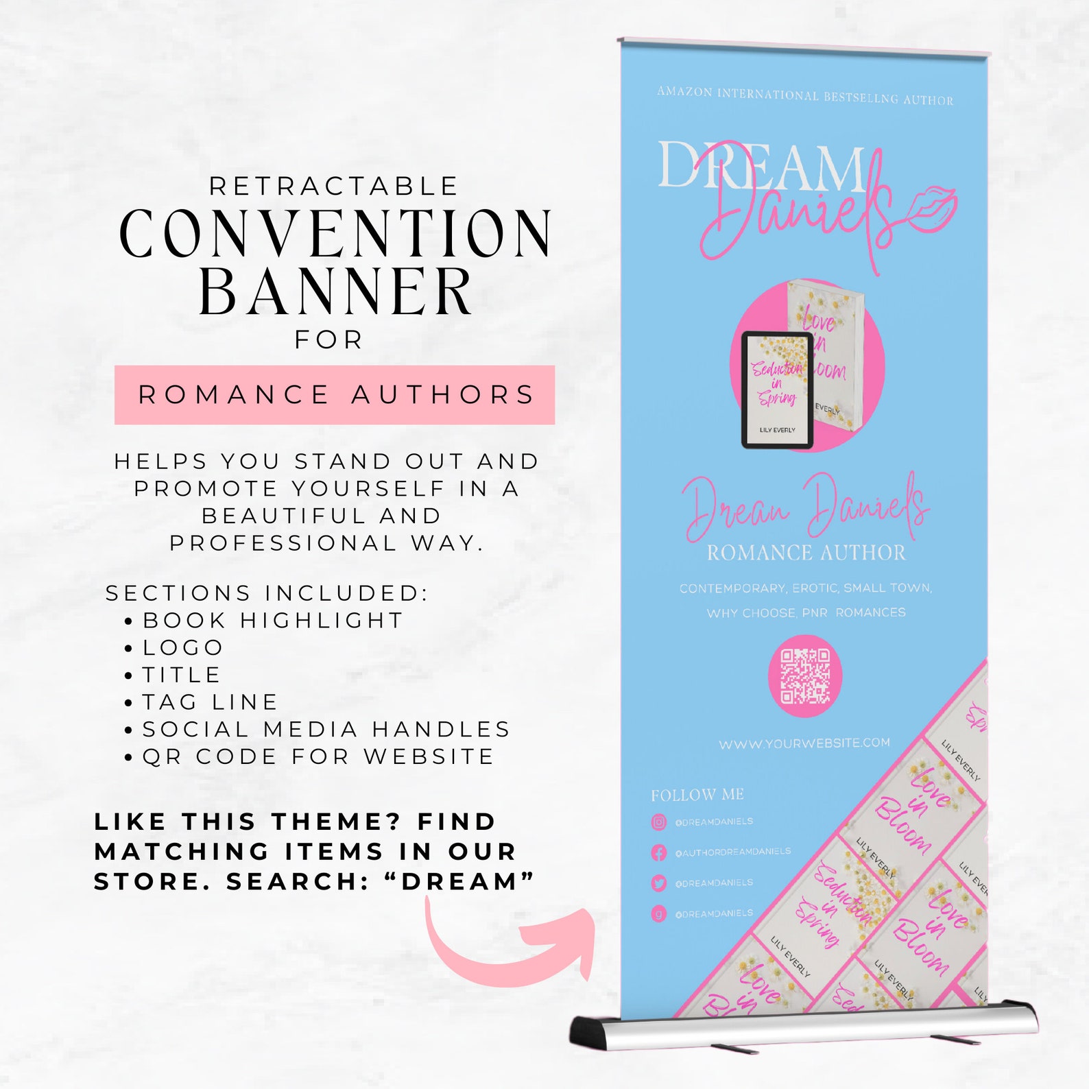 Romance Author Stand up Banner Template | Ebook Banner | Retractable ...