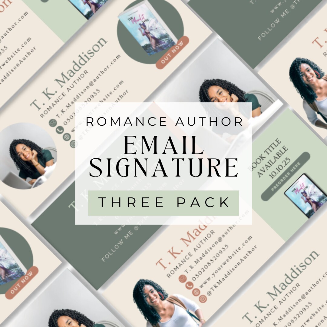 Romance Author Modern Email Signature | Canva Editable Sage Email ...
