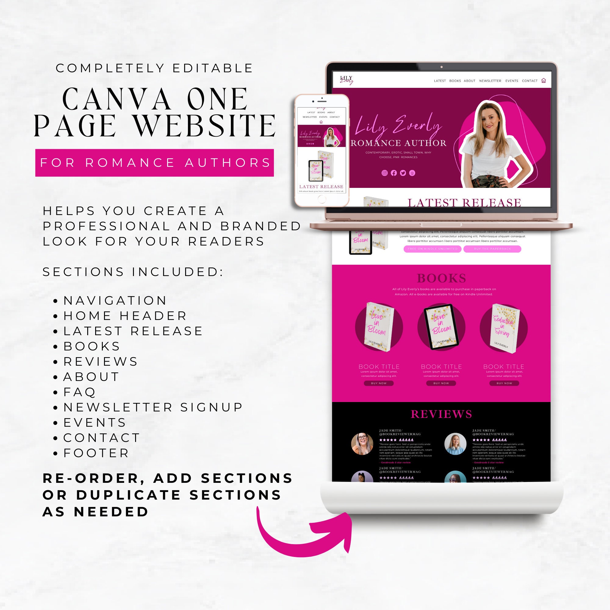 Canva Website Template for Romance Authors | Website Theme Author ...
