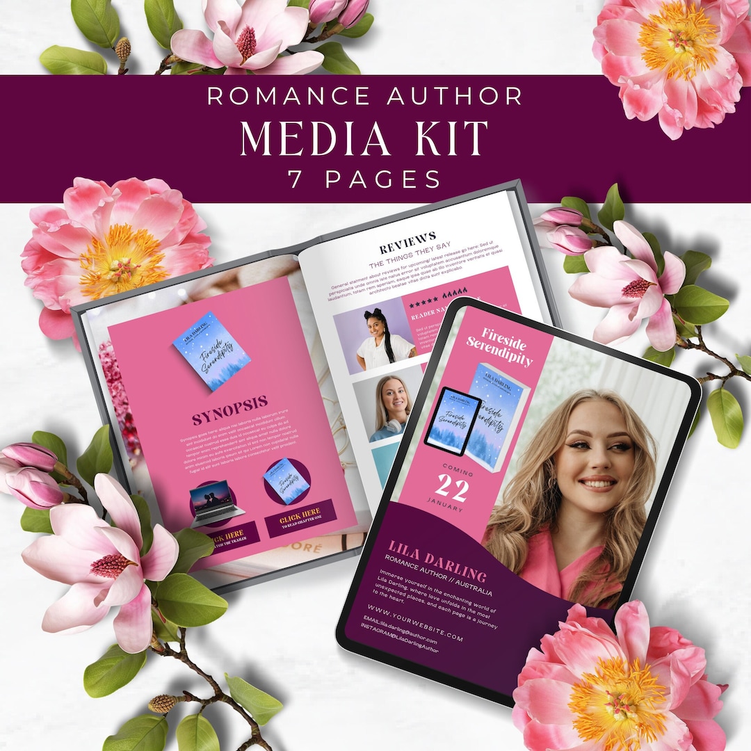 Author Media Kit Template | Romance Author Canva Templates | 7 Page ...