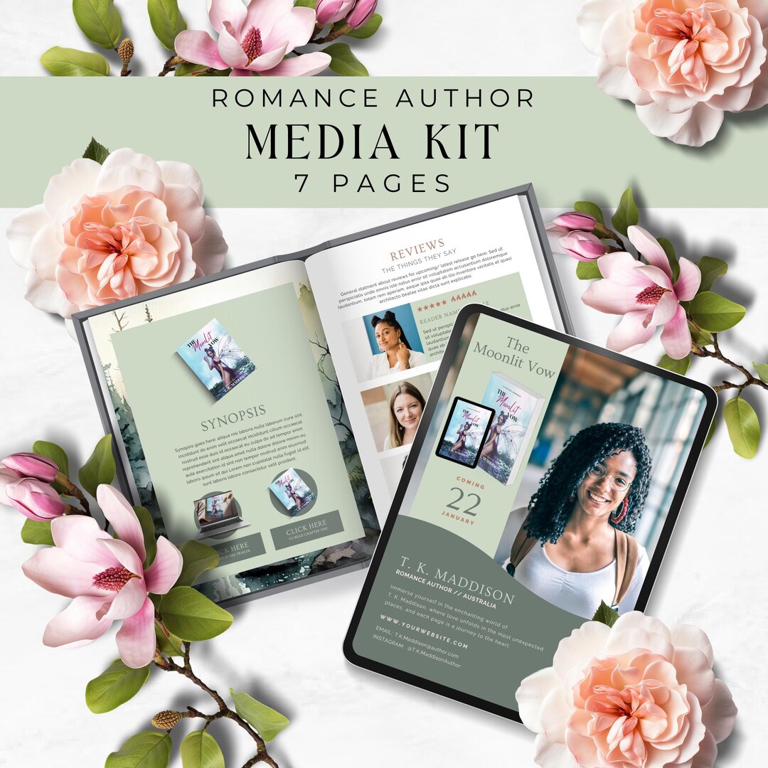 Author Media Kit Template Green | Fantasy Romance Author Canva | 7 Page ...