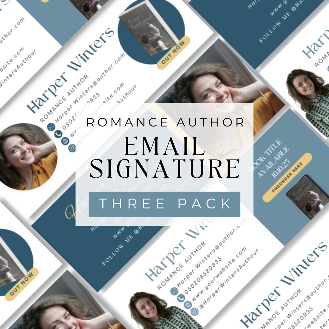 Romance Author Modern Email Signature | Canva Editable Luxury Email ...