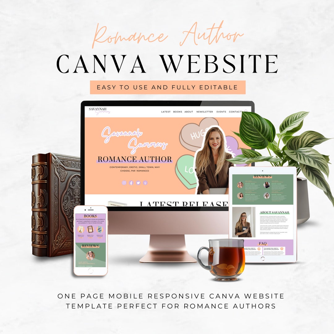 Canva Website Template for Romance Authors | Website Theme for Author ...