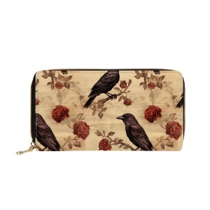 Edgar Allan Poe Inspired Raven Print Zipper Wallet - Embrace Literary ...