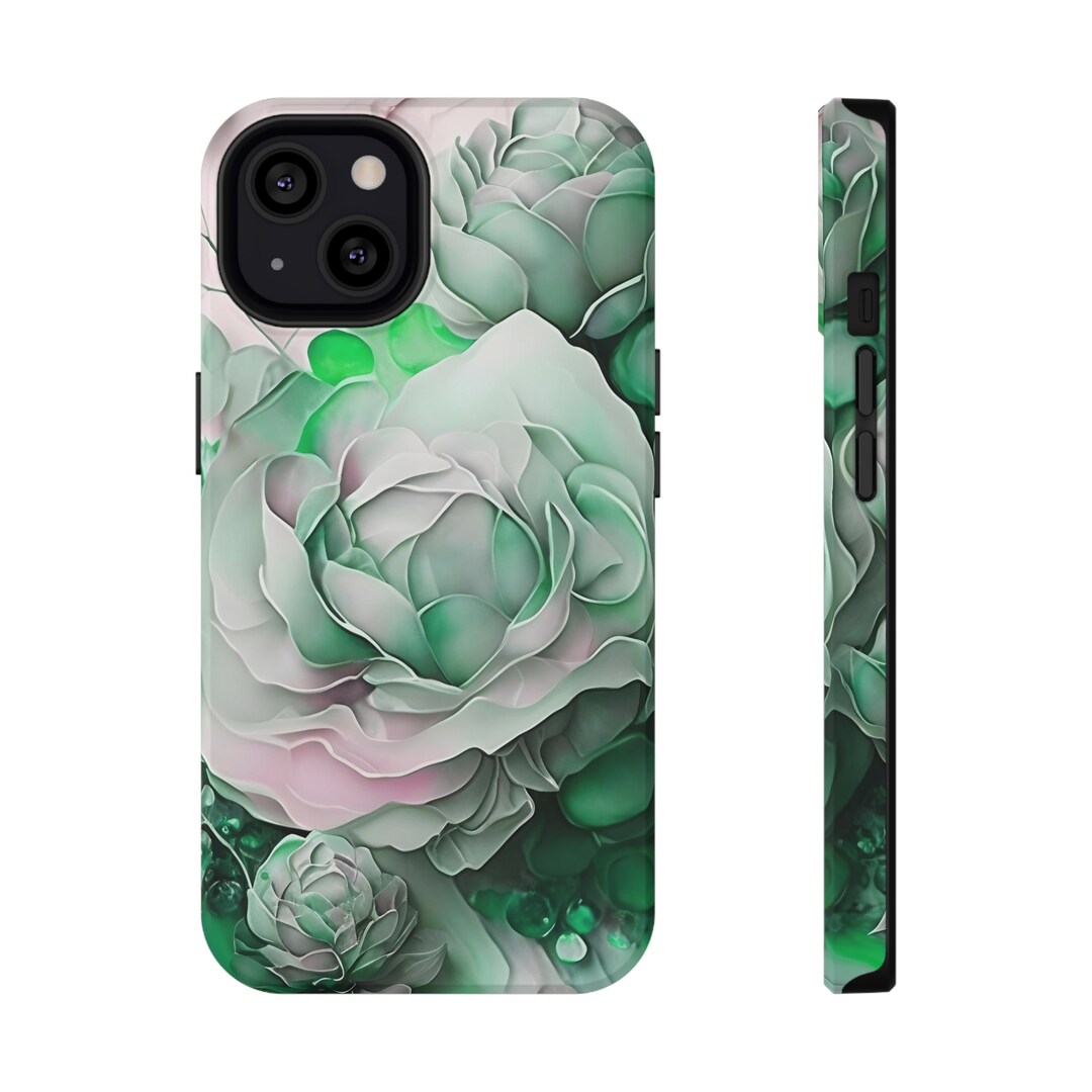 Green and White Watercolor Roses Pattern Phone Case Dual-layer ...