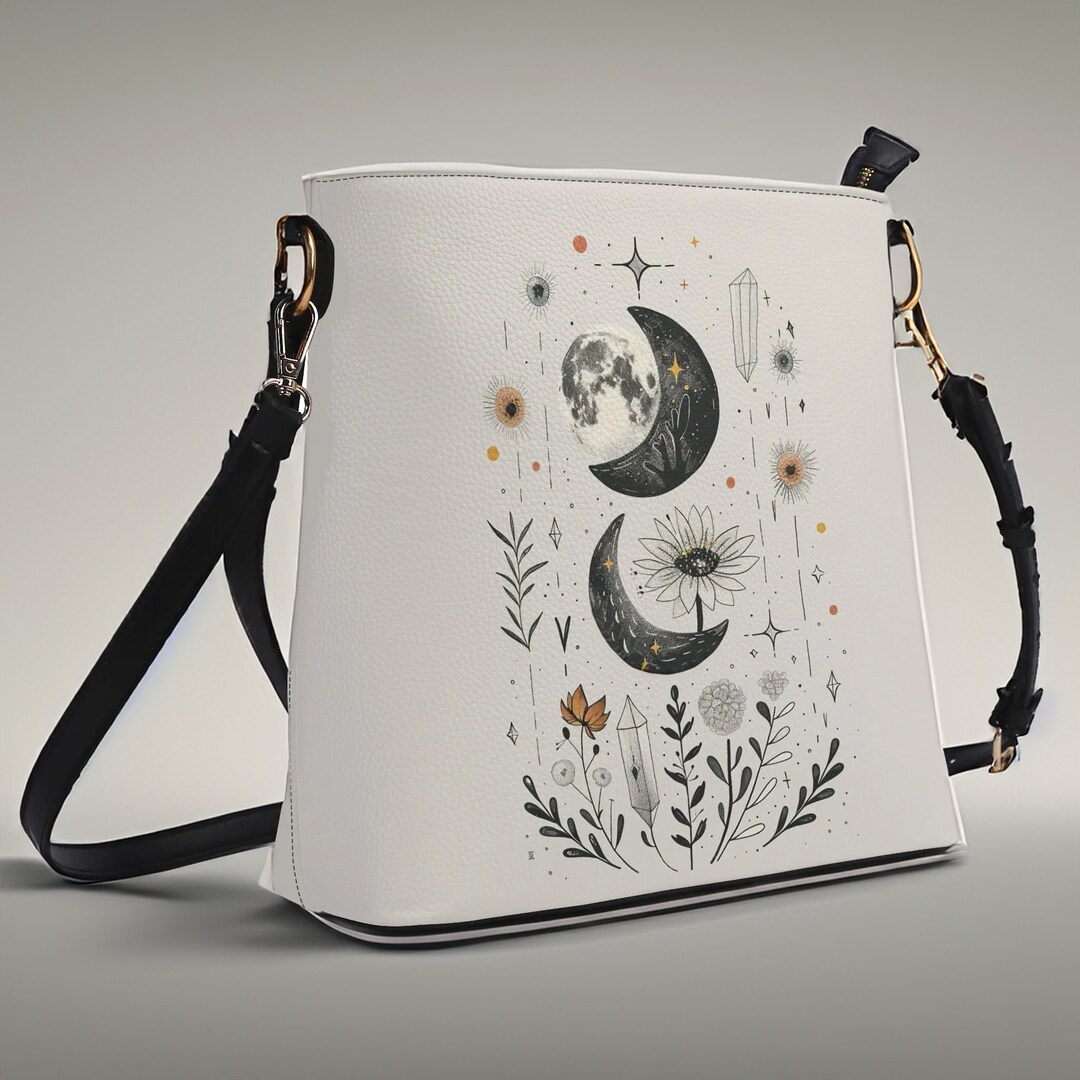 Celestial Floral Moon Bucket Bag PU Leather Shoulder Bag Boho Chic ...