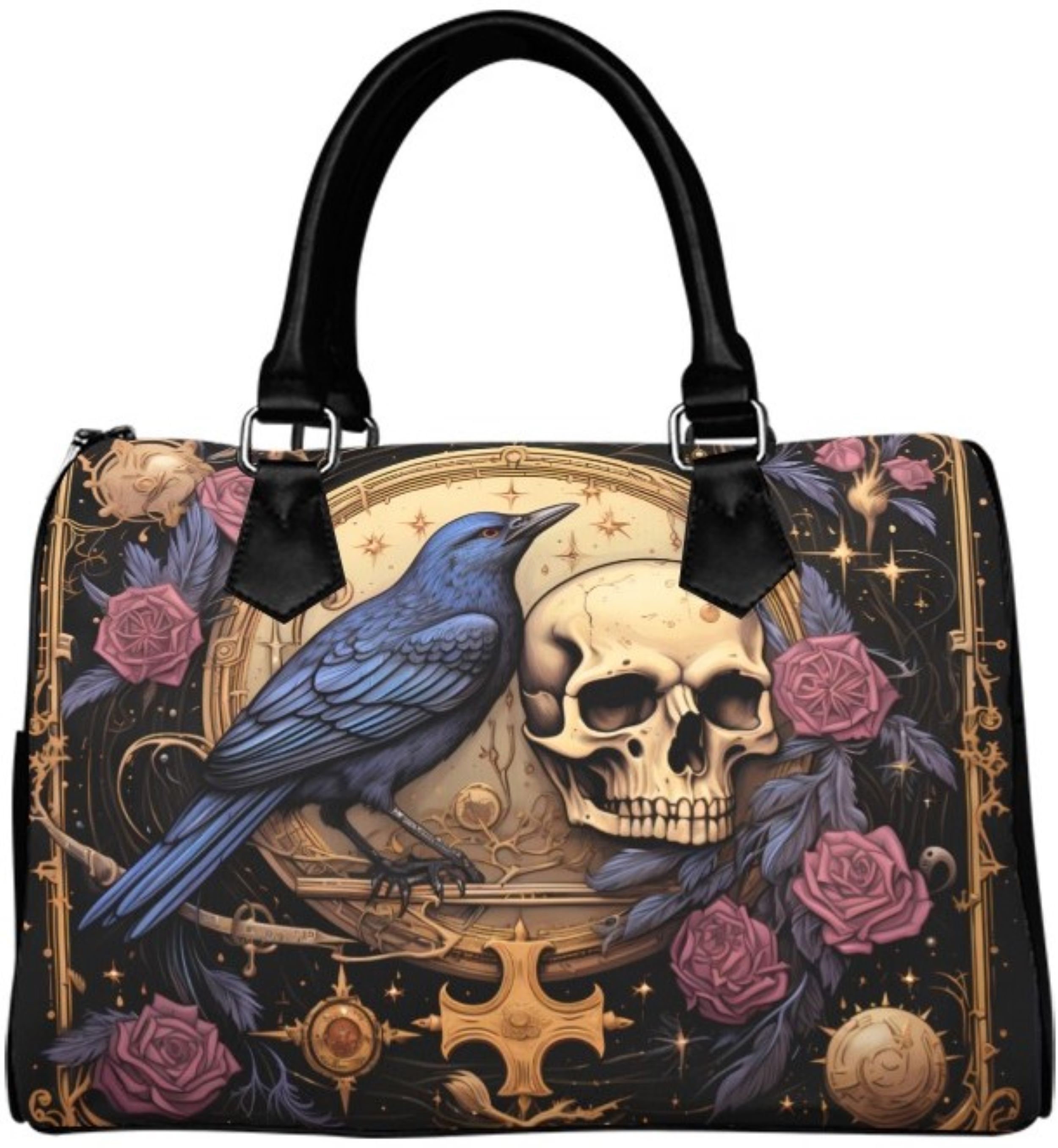 Witchy Raven and Skull Handbag Vegan Leather Gothic Bag With Dark ...
