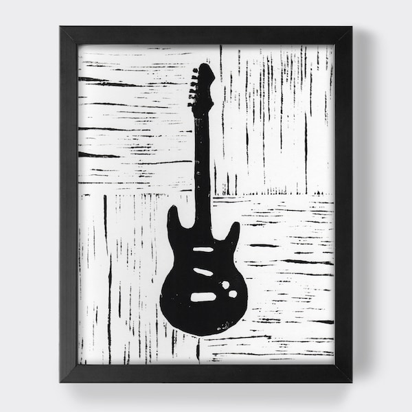 Guitar Linocut - Etsy