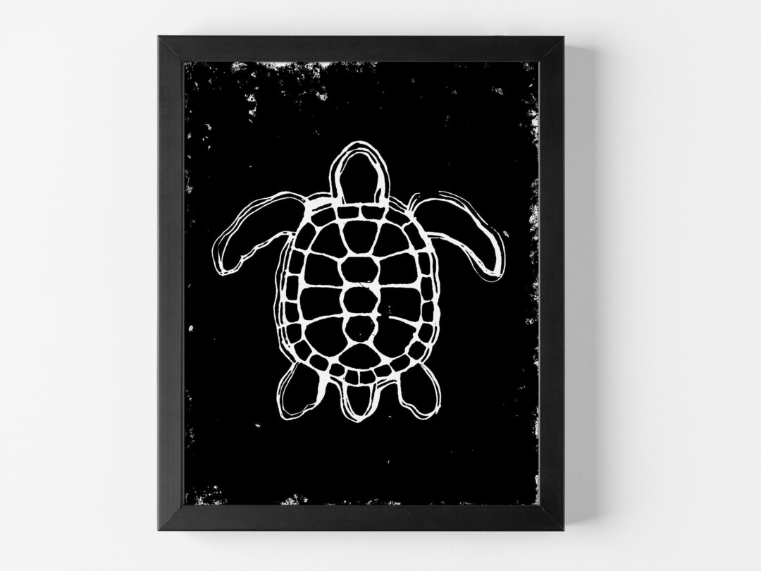 Sea Turtle Linocut Print: Hand-pressed Black & White Wall Art - Etsy