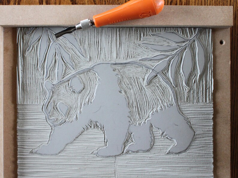 Giant Panda Linocut Print: Hand-pressed Black & White Wall Art (8x10 ...