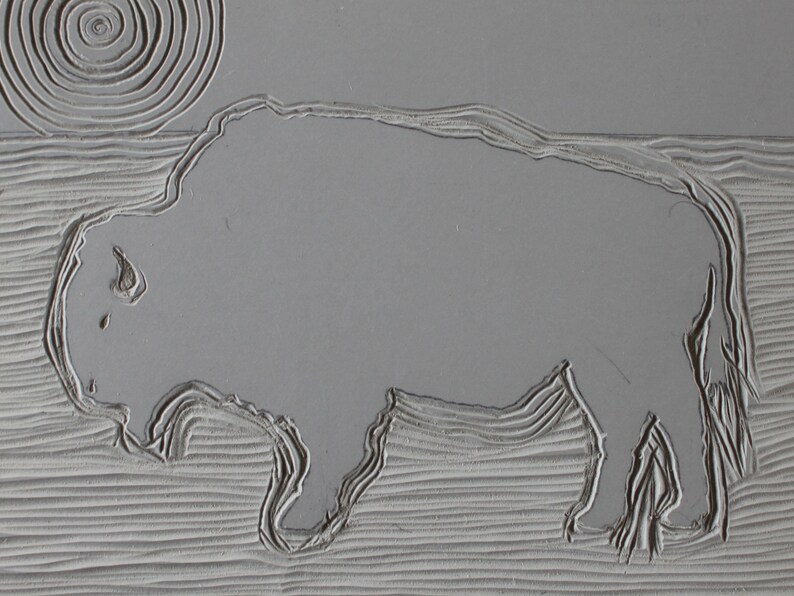 Buffalo - 8 X 10 Linocut Print - Hand Carved and Hand Pressed - Black ...