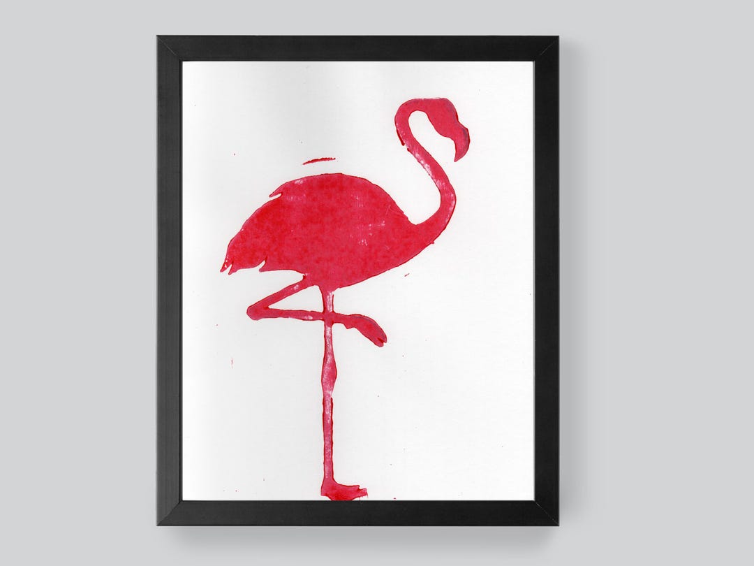 Pink Flamingo Linocut Print: Hand-carved Block Print, 8x10 - Etsy