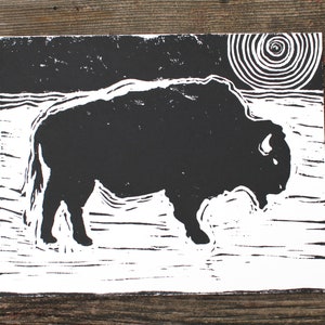 Buffalo - 8 X 10 Linocut Print - Hand Carved and Hand Pressed - Black ...