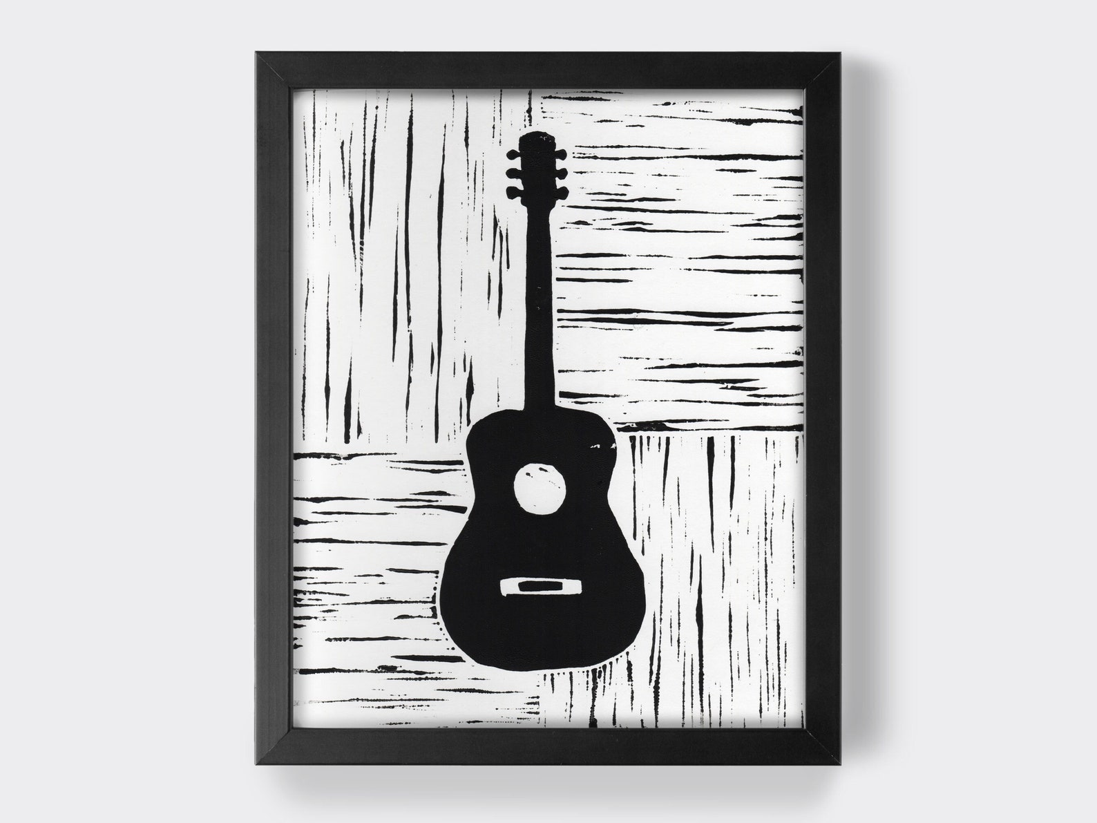 Acoustic Guitar Linocut Print: Hand-pressed Black & White Wall Art ...