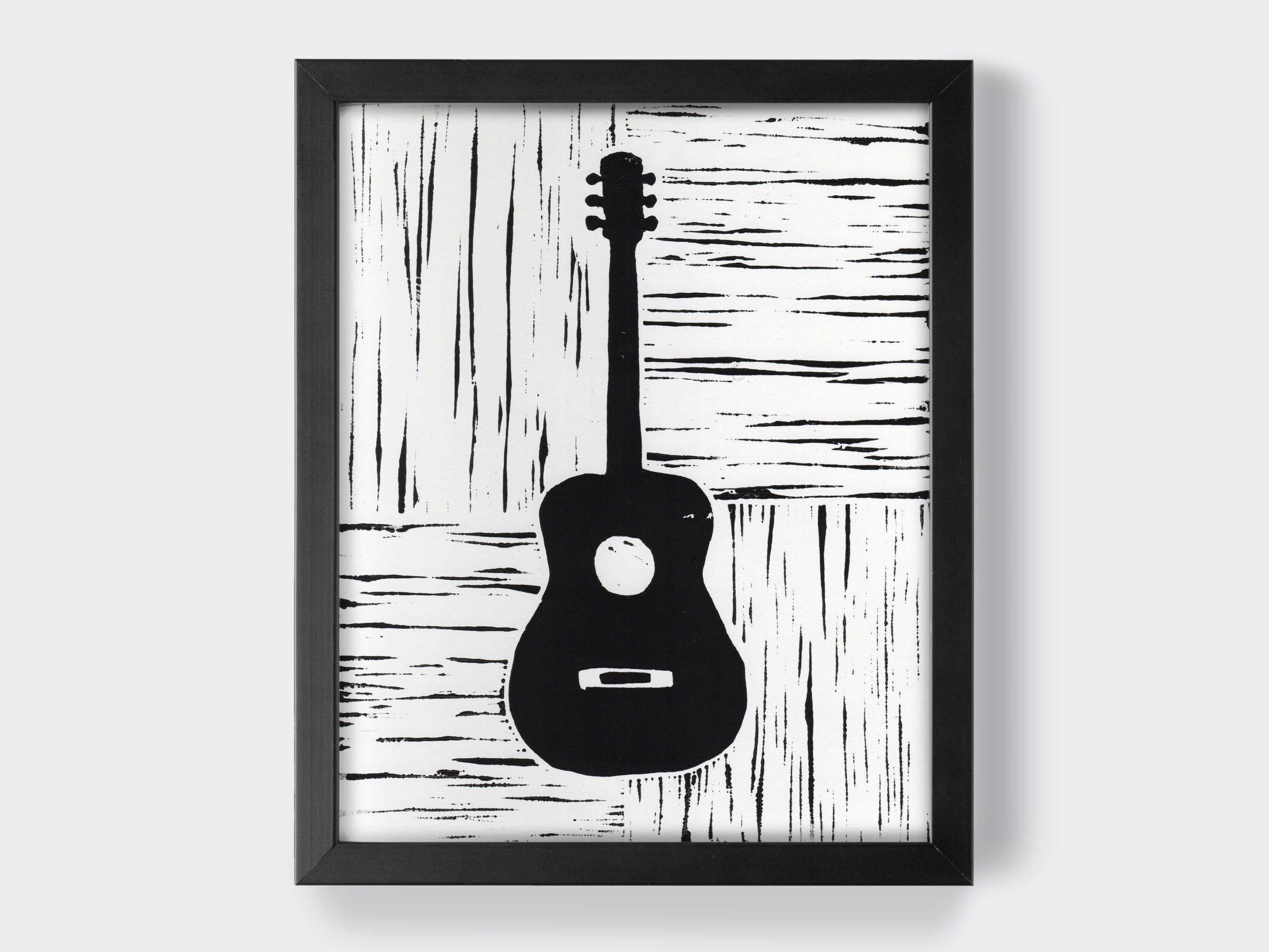 Acoustic Guitar - 8 X 10 Linocut Relief Print - Hand Carved and Hand ...