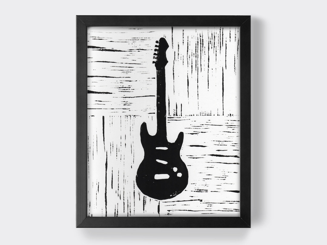 Electric Guitar - 8 X 10 Linocut Relief Print - Hand Carved and Hand ...