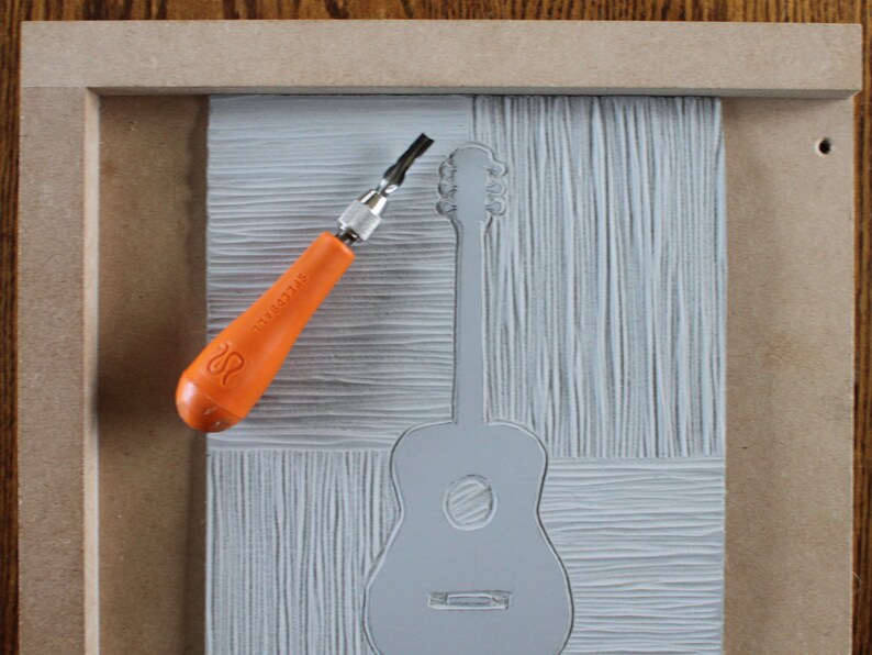 Acoustic Guitar Linocut Print: Hand-pressed Black & White Wall Art ...