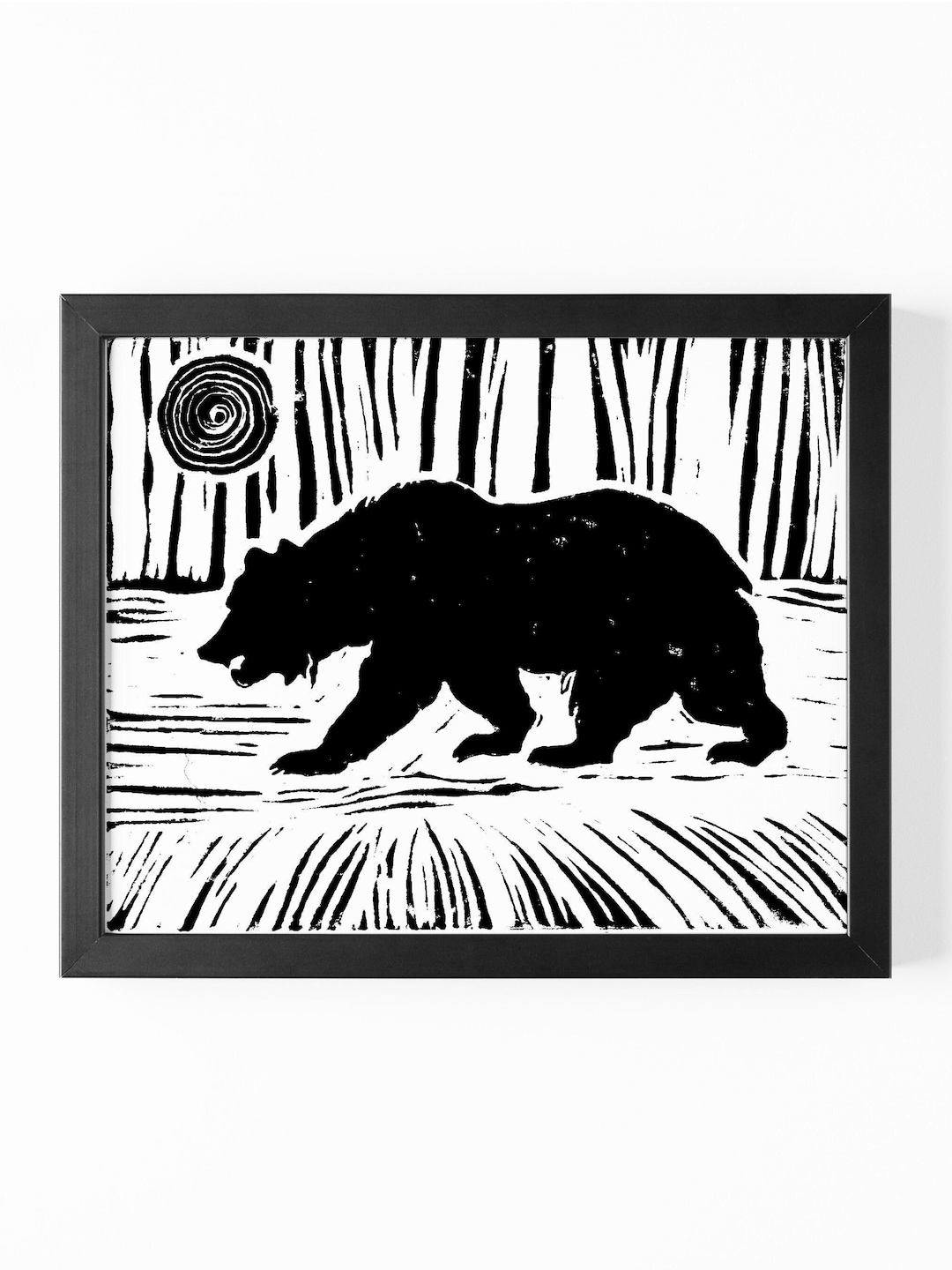 Bear Linocut Print: Hand-pressed Black & White Wall Art (8x10) - Etsy