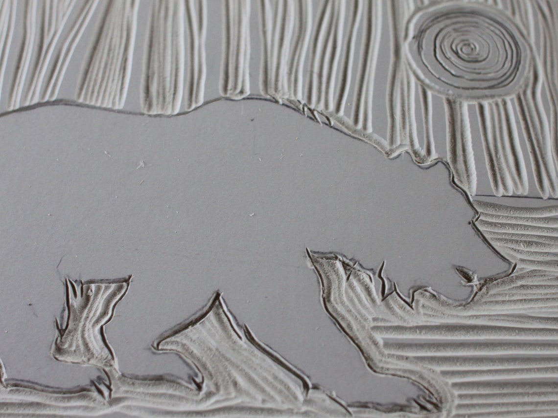 Bear 8 X 10 Linocut Print Hand Carved and Hand Pressed Black & White ...
