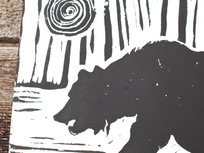 Bear 8 X 10 Linocut Print Hand Carved and Hand Pressed Black & White ...