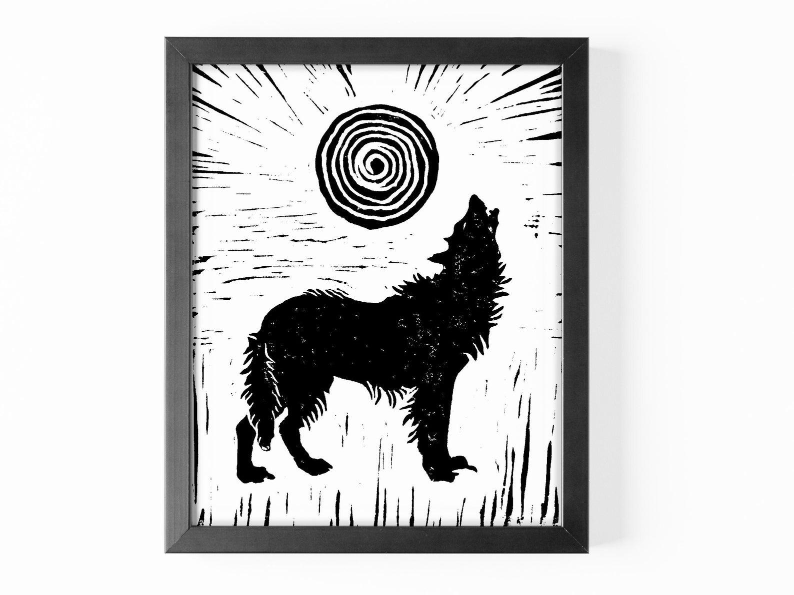Wolf Linocut Print: Hand-carved Black & White Wall Art - Etsy