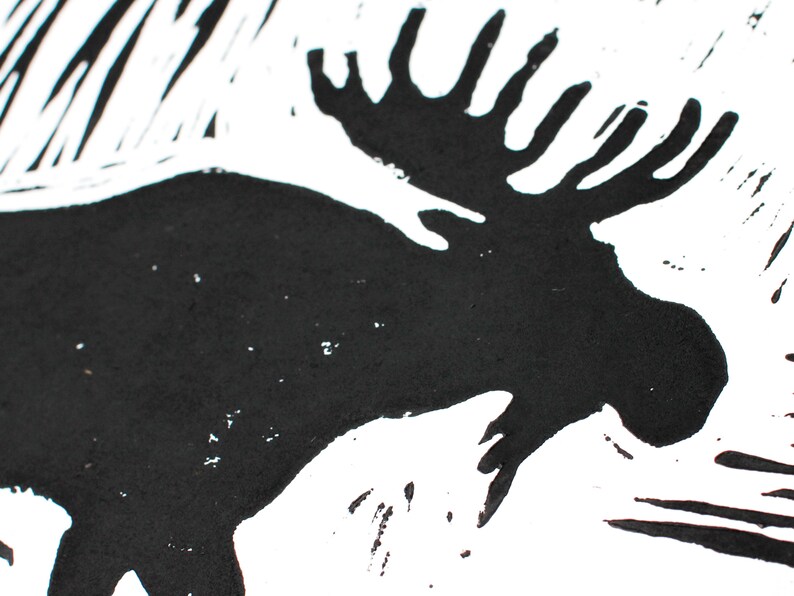 Moose - 8 X 10 Linocut Print - Hand Carved and Hand Pressed - Black ...