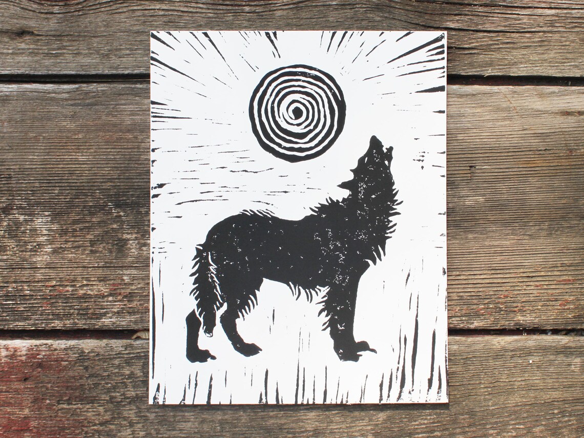 Wolf Linocut Print: Hand-carved Black & White Wall Art - Etsy