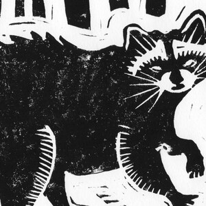 Raccoon Linocut Print: Black & White Forest Art (8x10) - Etsy