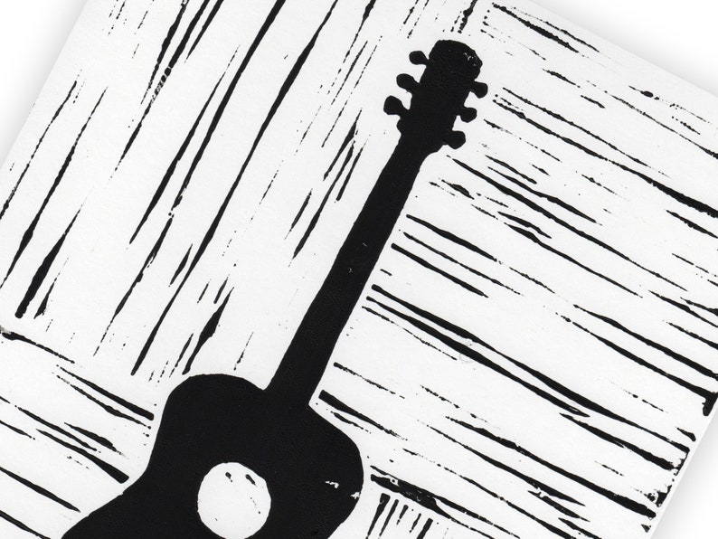 Acoustic Guitar Linocut Print: Hand-pressed Black & White Wall Art ...
