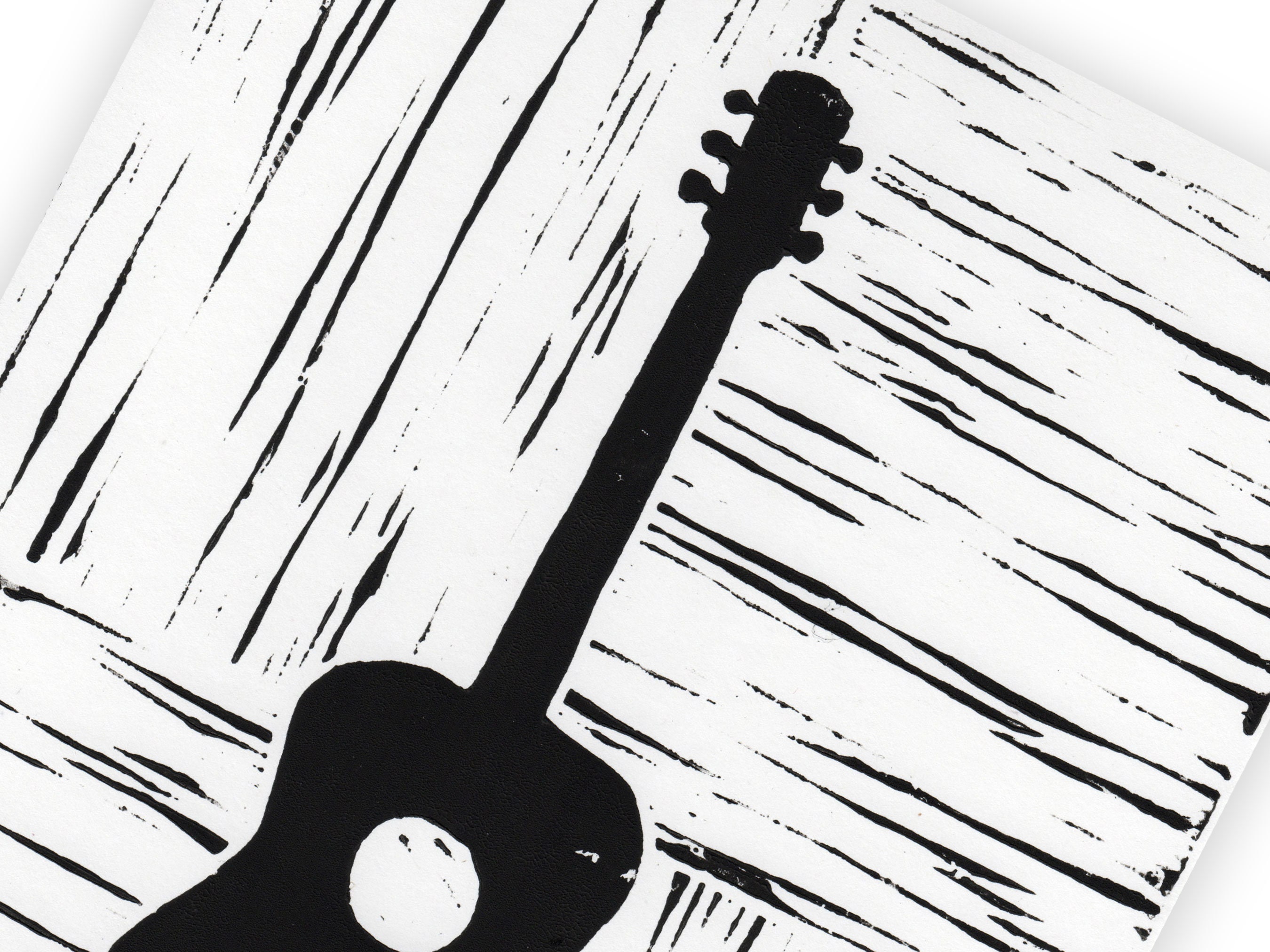 Acoustic Guitar Linocut Print: Hand-pressed Black & White Wall Art ...