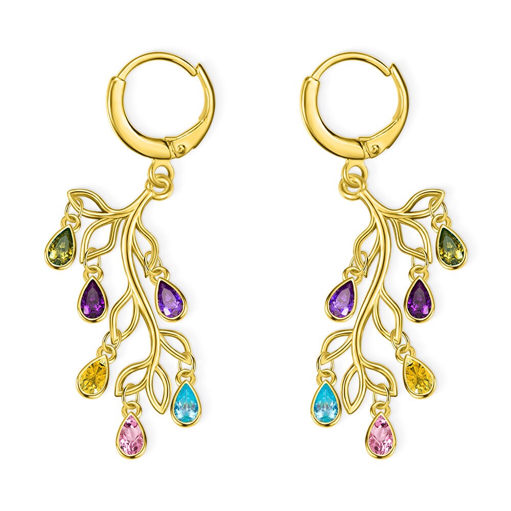 Custom Family Tree Branch Birthstone Earrings Gifts for - Etsy