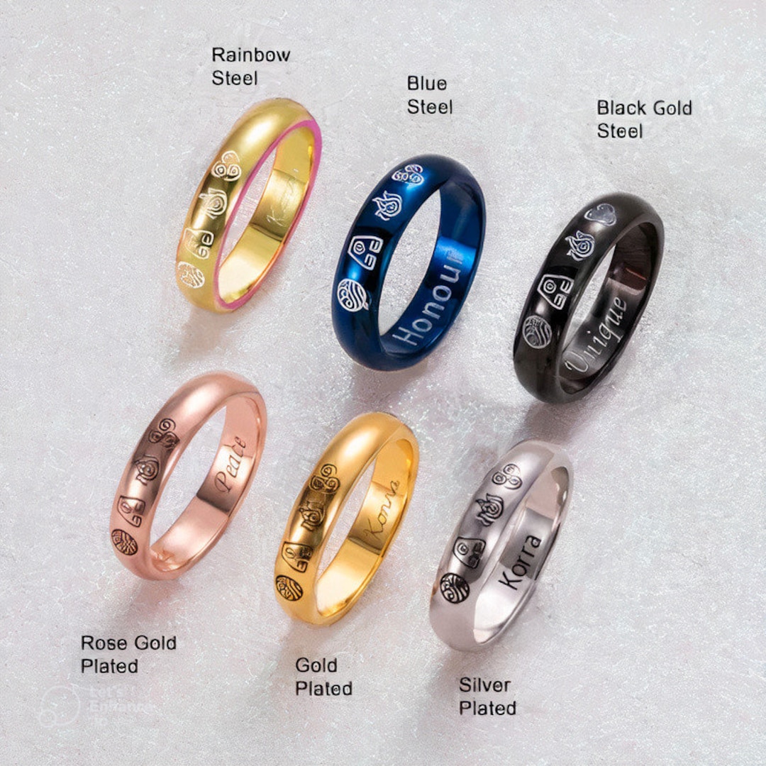 Custom-designed the Last Airbender 4 Elements Ring, Avatar Fire Water ...