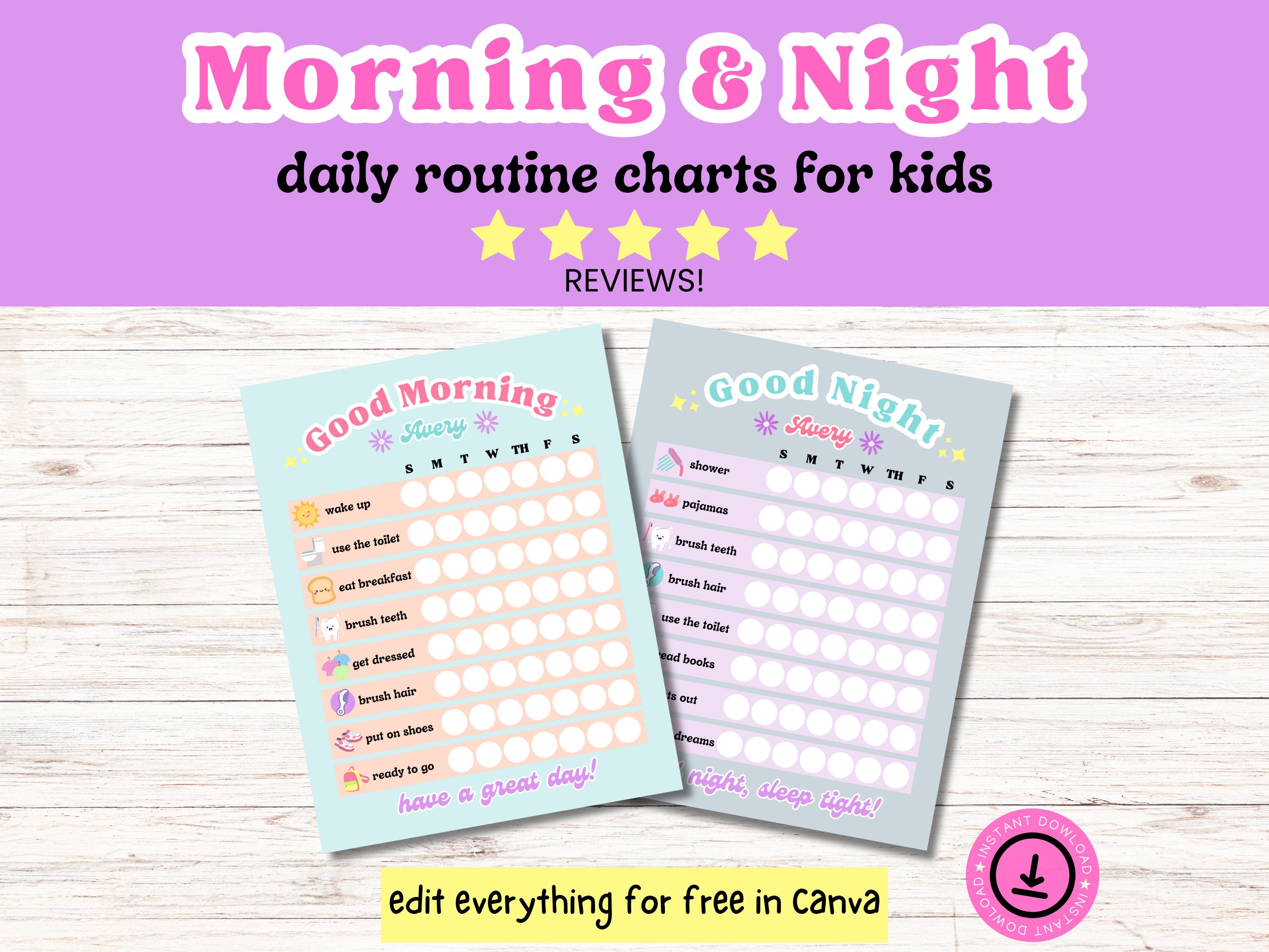 Morning Routine Chart, Bedtime Routine Chart, Daily Routine Chart, Kids ...