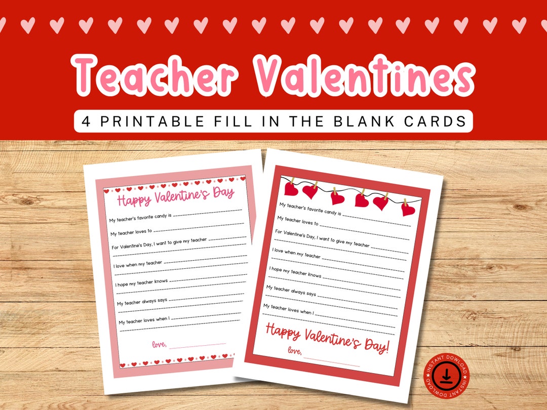 Teacher Valentine Printable, Teacher Valentine Card, Printable ...