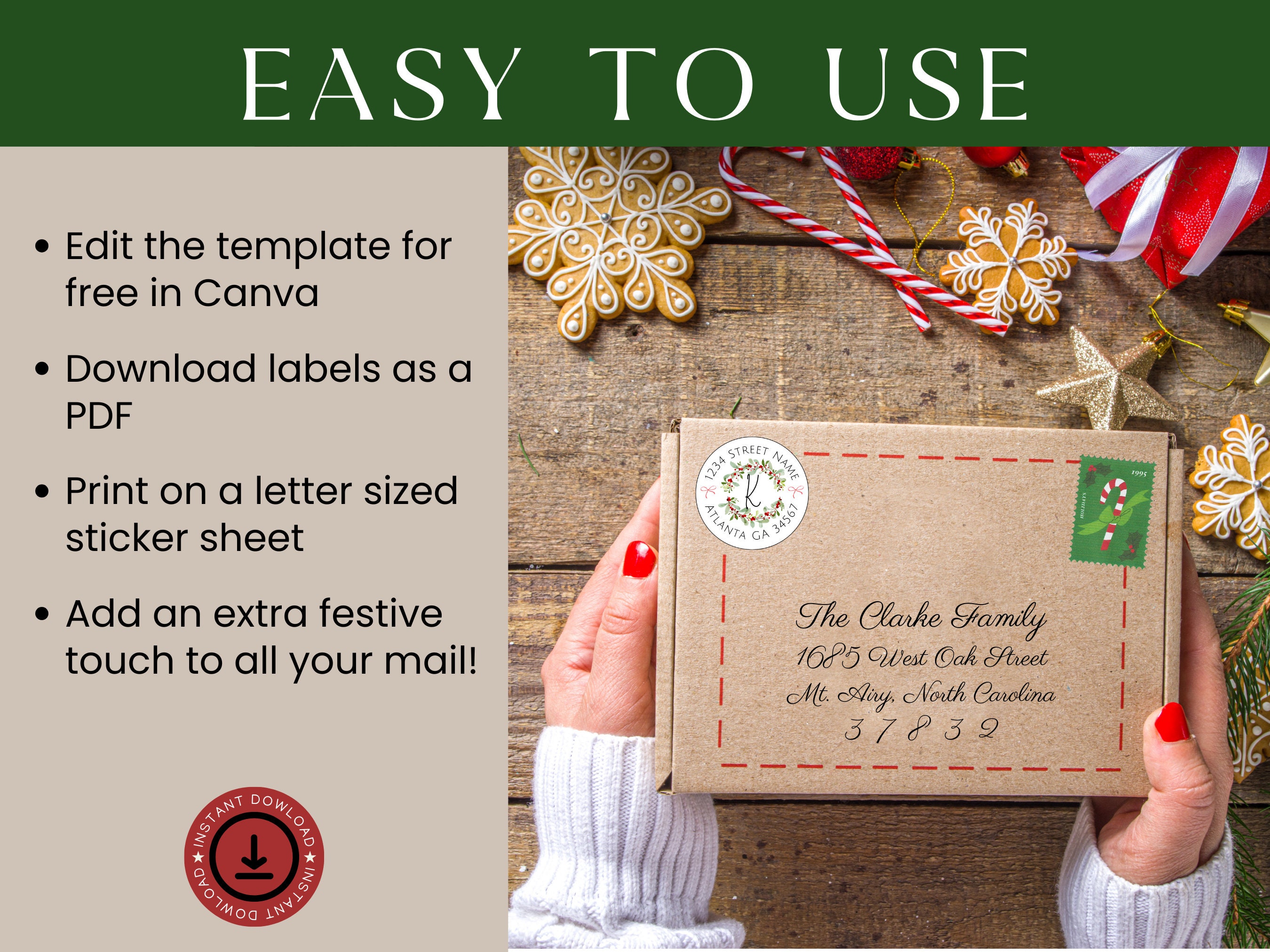 Christmas Address Labels, Printable Address Labels, Round Return ...