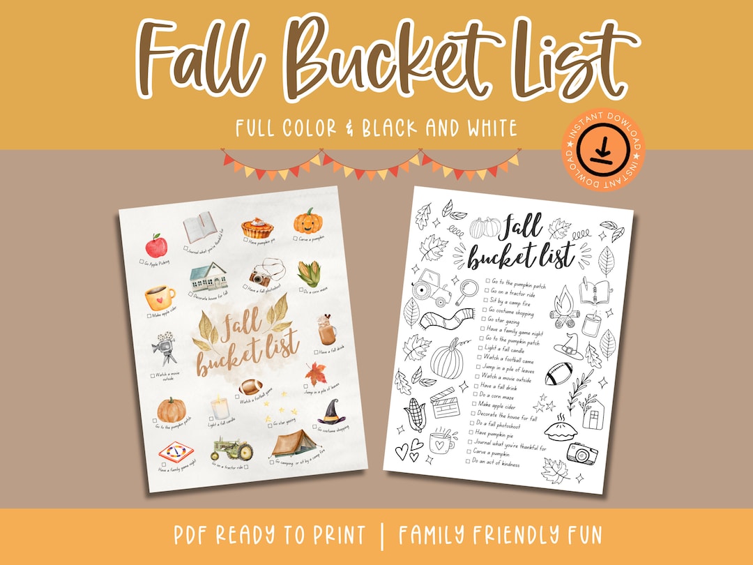 Fall Bucket List, First Day of Fall, Happy Fall Printable, Bucket List ...