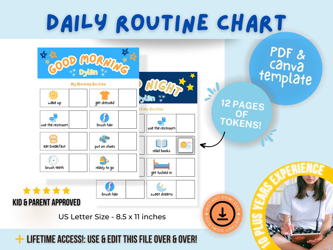 Bedtime Routine Chart, Toddler Routine Chart, Morning Routine, Daily ...