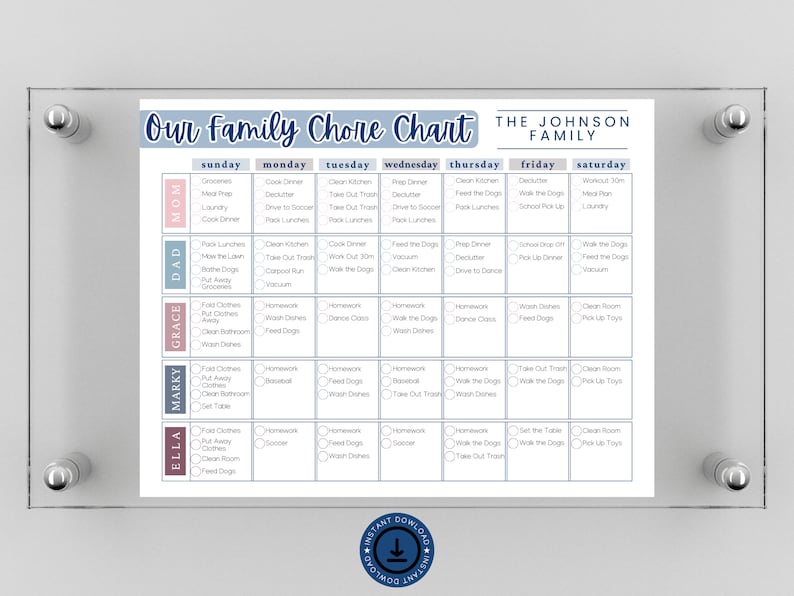 Family Chore Chart, Responsibility Chart, Weekly Chore Chart, Daily ...