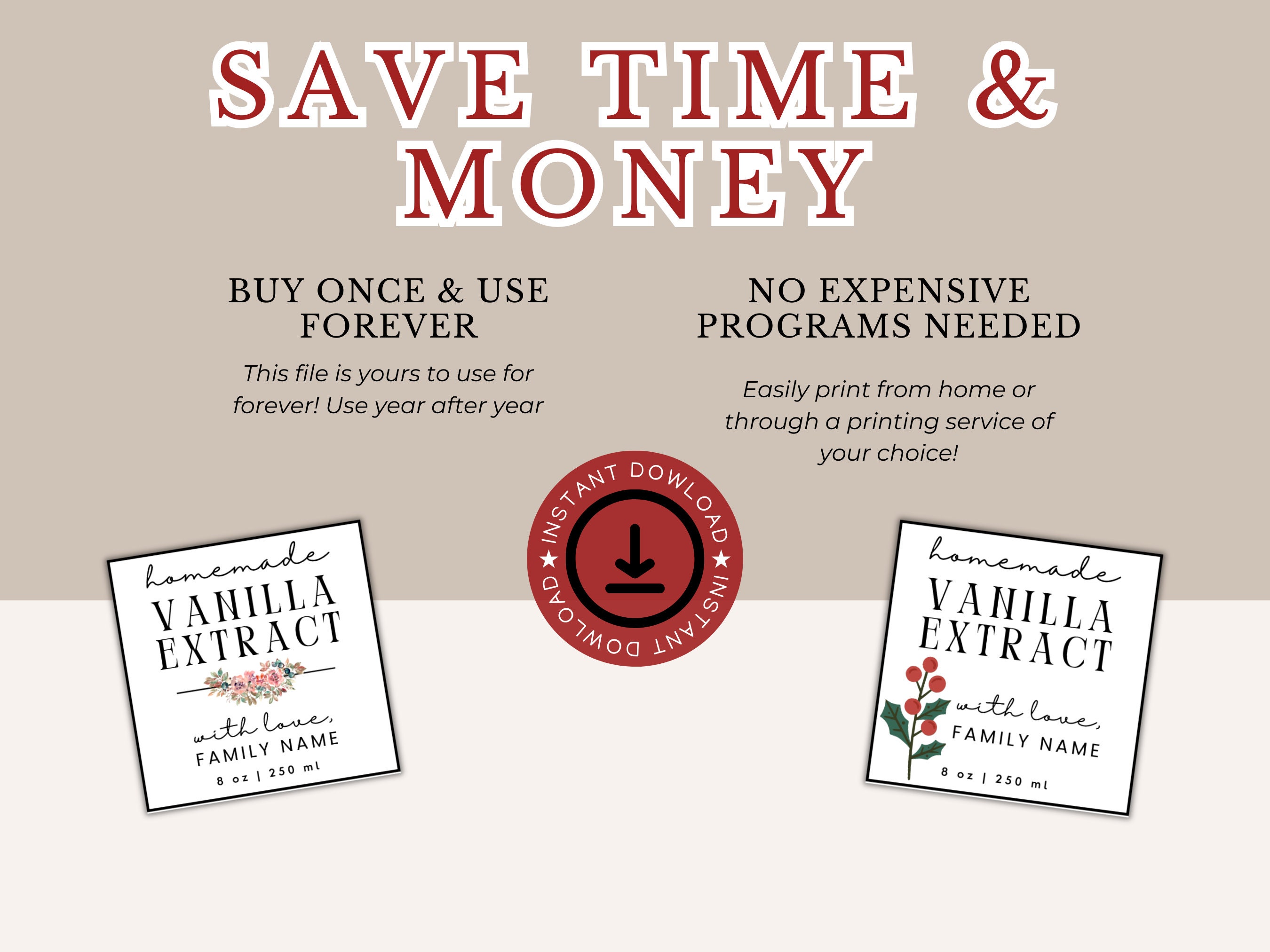 Vanilla Extract, Vanilla Extract Labels, Christmas Jar Labels, Homemade ...