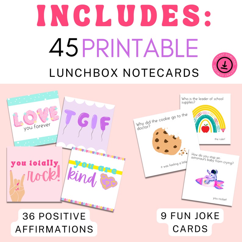 Printable Lunch Notes, Lunch Box Notes, Lunch Box Jokes, Lunch Notes ...