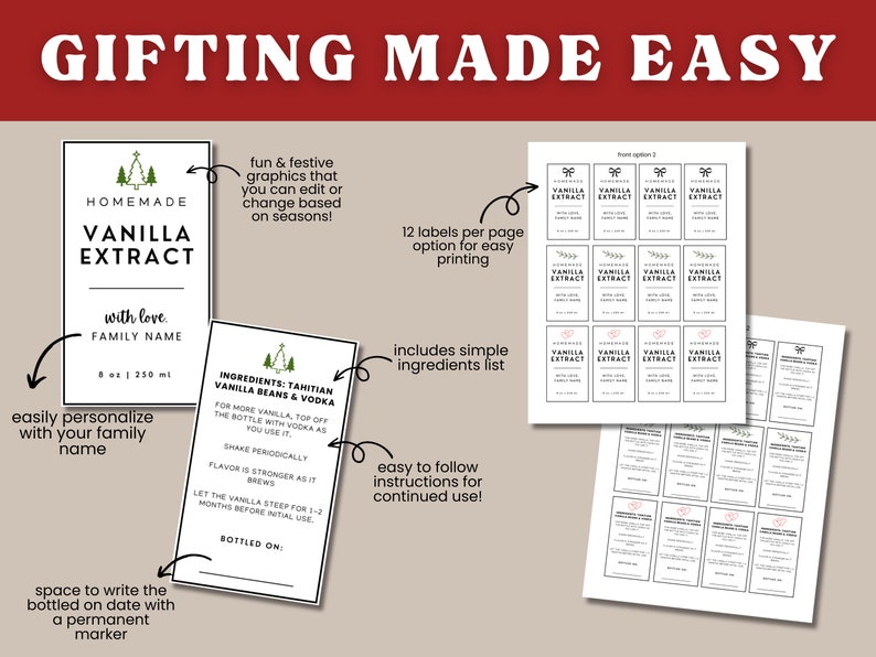 Vanilla Extract Labels, Vanilla Extract, Homemade Vanilla, Christmas ...