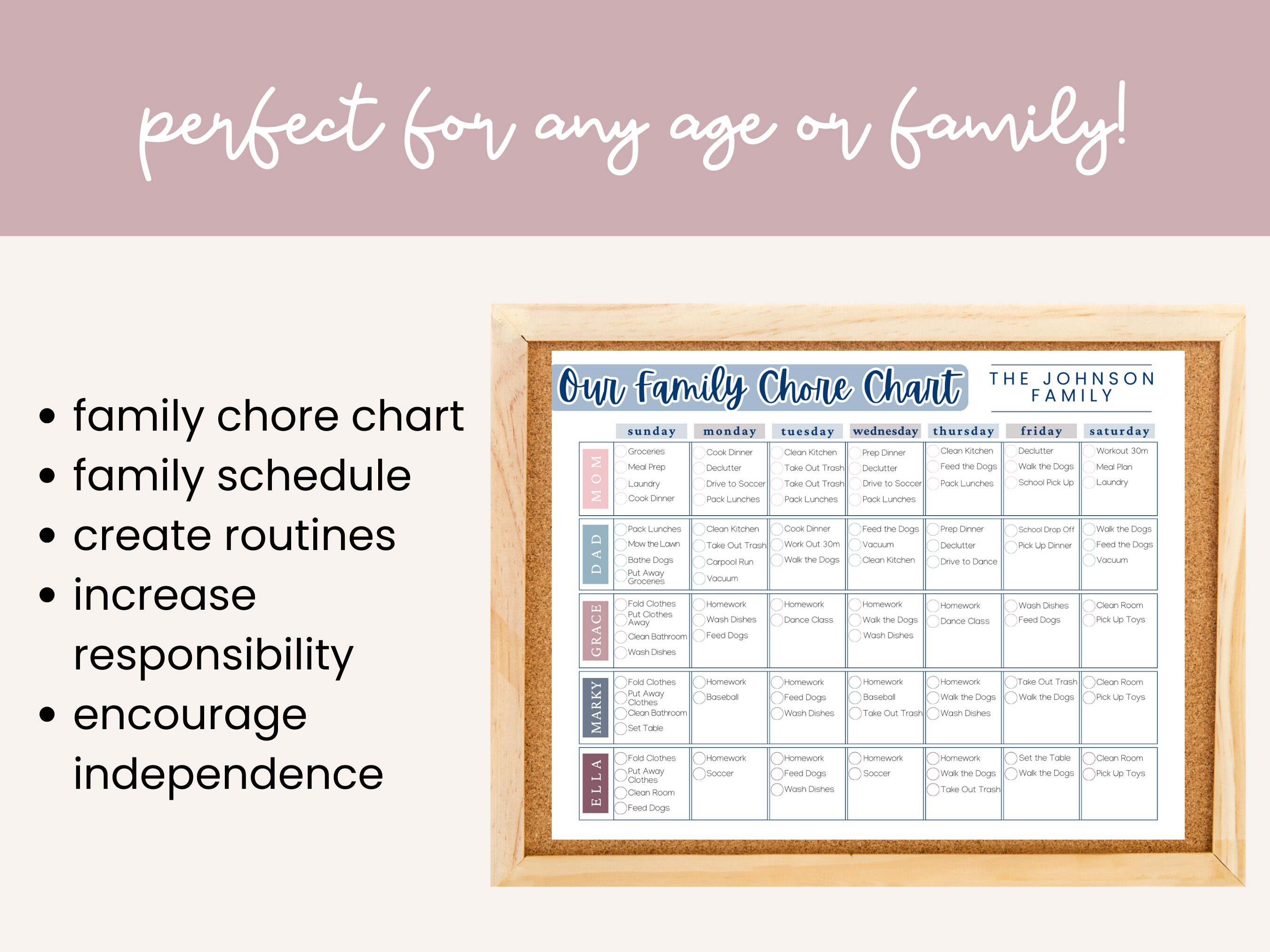 Family Chore Chart, Responsibility Chart, Weekly Chore Chart, Daily ...