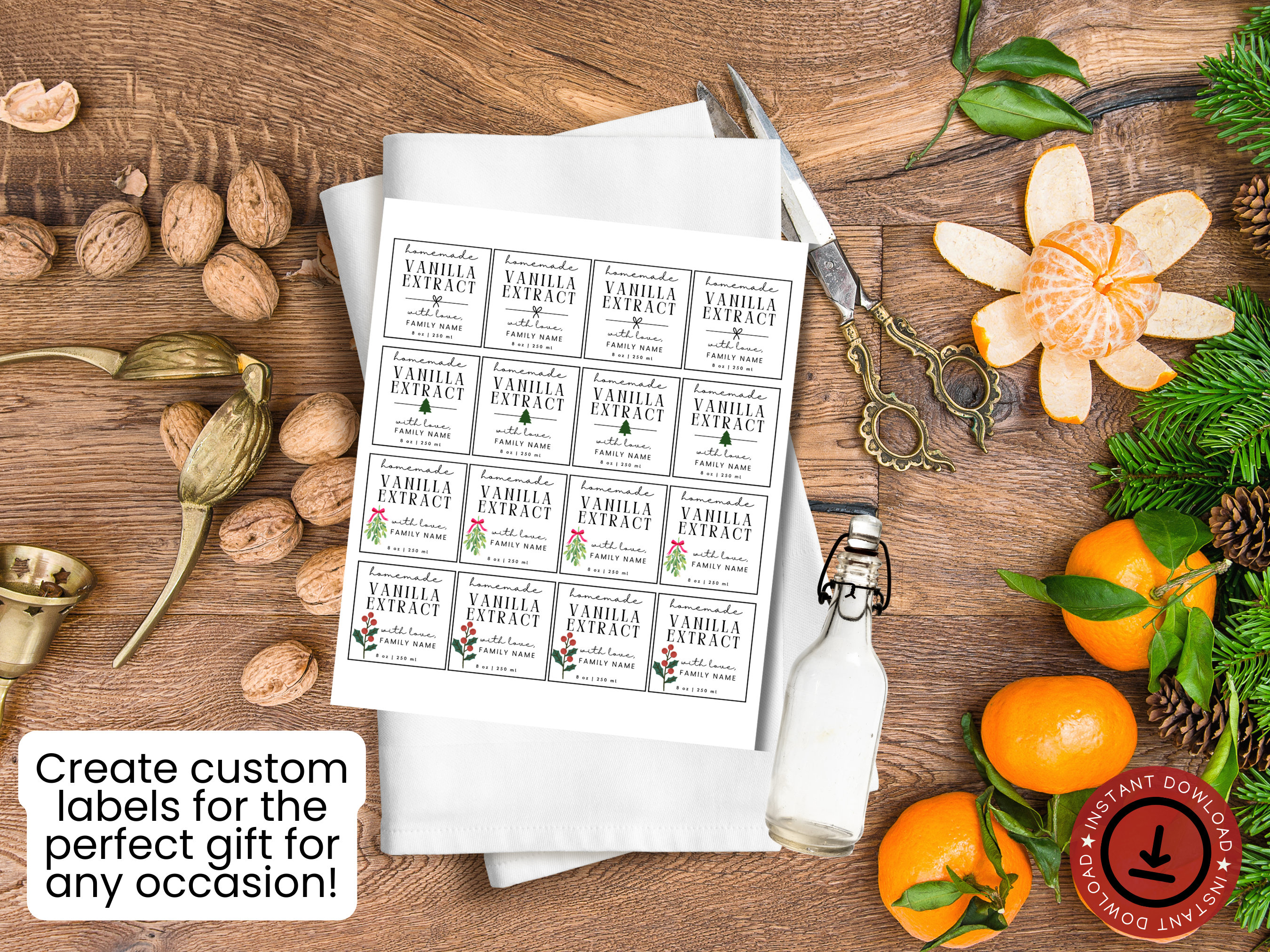 Vanilla Extract, Vanilla Extract Labels, Christmas Jar Labels, Homemade ...