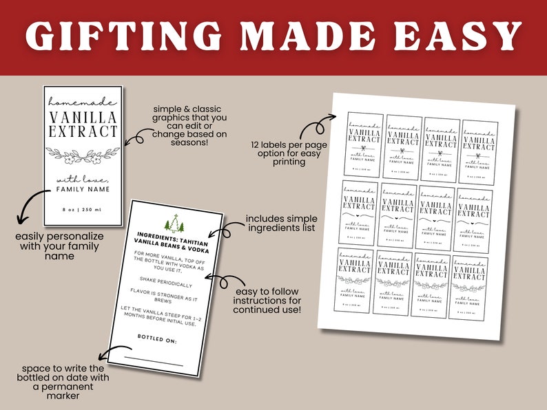 Vanilla Extract Labels, Vanilla Extract, Homemade Vanilla, Christmas ...